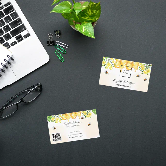 Bumble bees honey yellow floral qr code logo business card | Zazzle