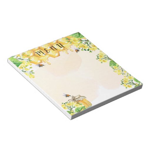 Bumble bees honey yellow florals menu notepad | Zazzle
