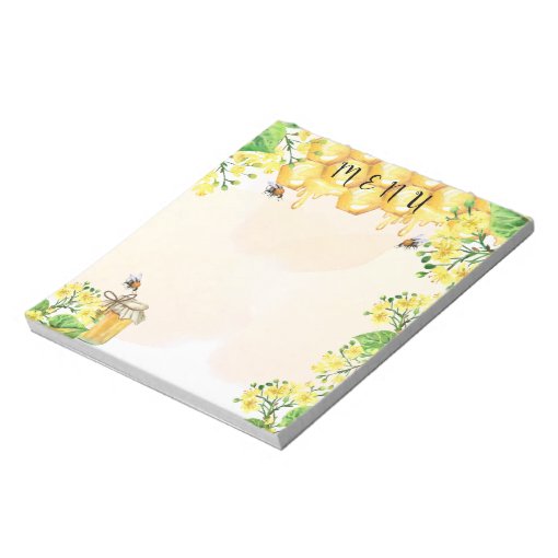 Bumble bees honey yellow florals menu notepad | Zazzle