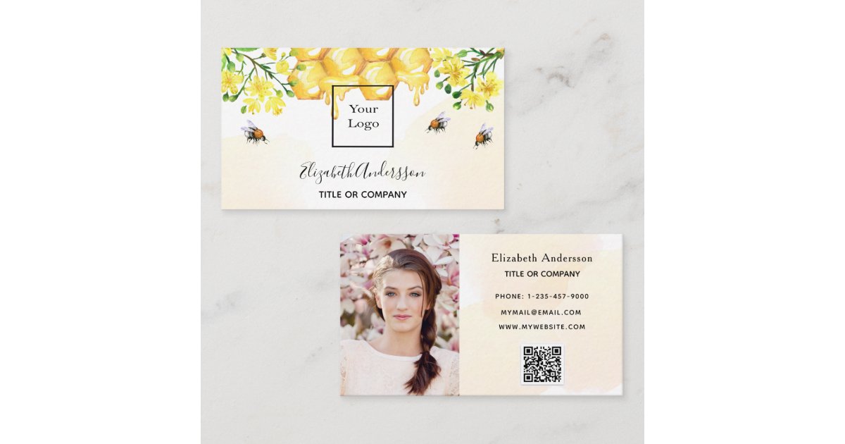 Bumble bees honey yellow photo qr code logo business card | Zazzle