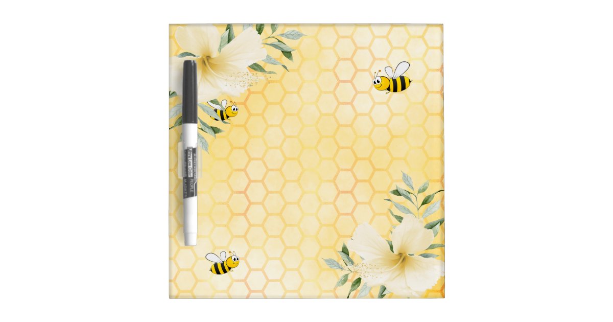 Bumble bees honeycomb florals yellow cute dry erase board | Zazzle