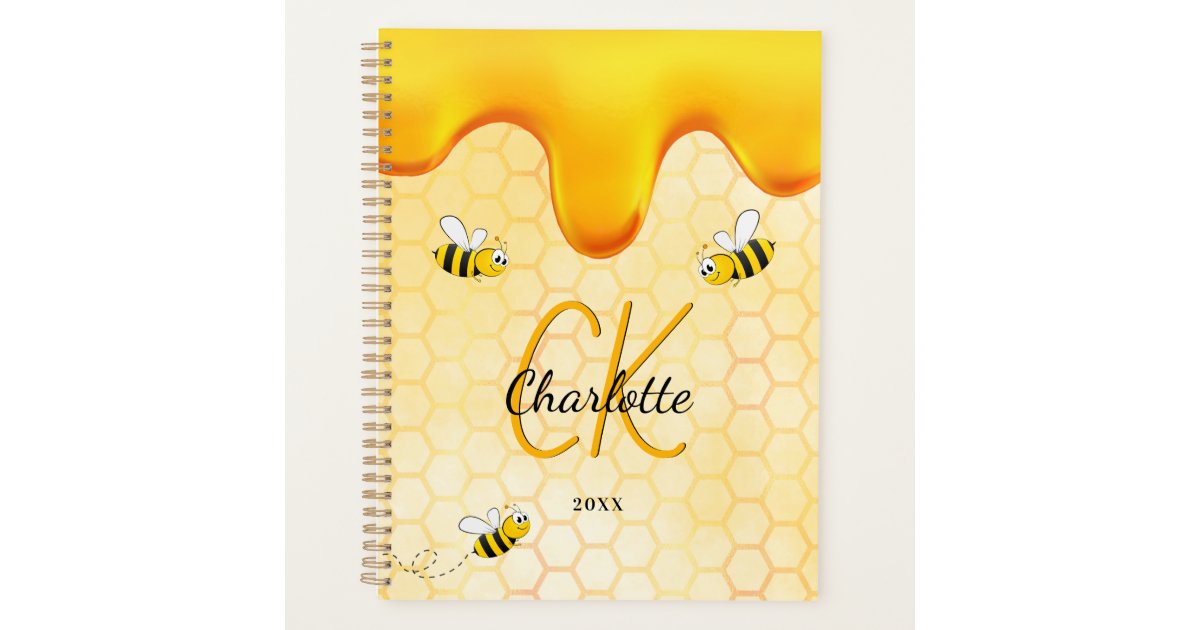 Bumble bees honeycomb honey dripping monogram 2023 planner | Zazzle