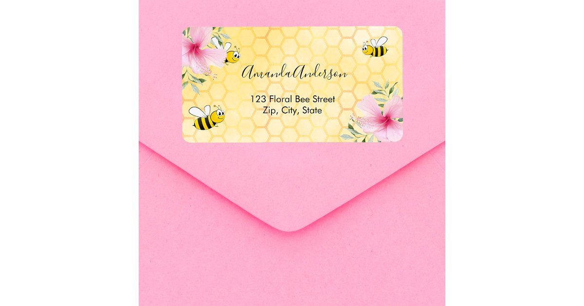 Bumble bees yellow honeycomb floral return address label | Zazzle