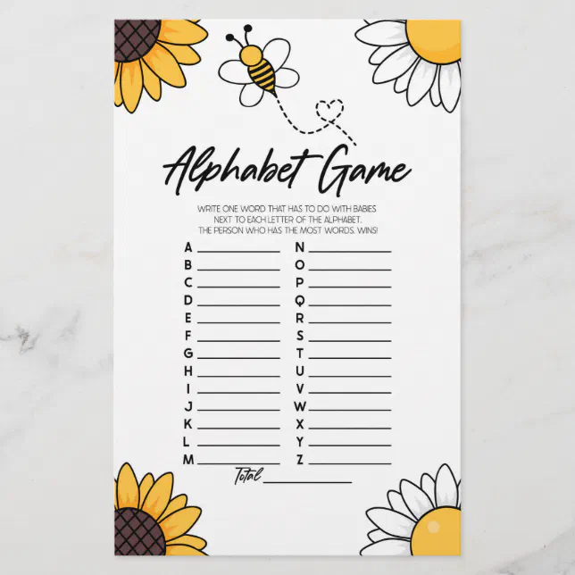 Bumble Honey Bee Alphabet Baby Shower Game Stationery | Zazzle