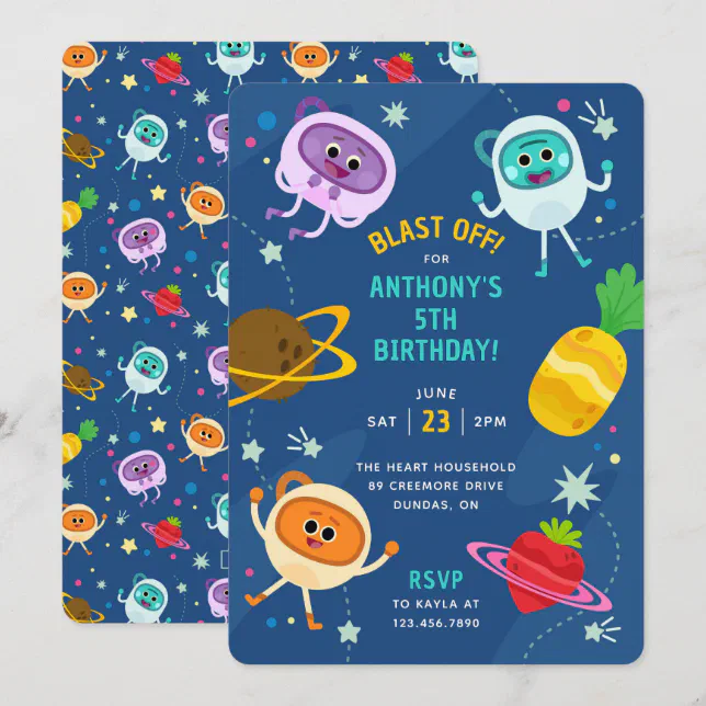 Bumble Nums Space Birthday Invitation | Zazzle