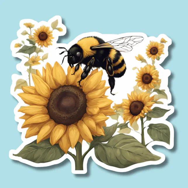 Bumblebee and Sunflowers Waterproof Sticker | Zazzle