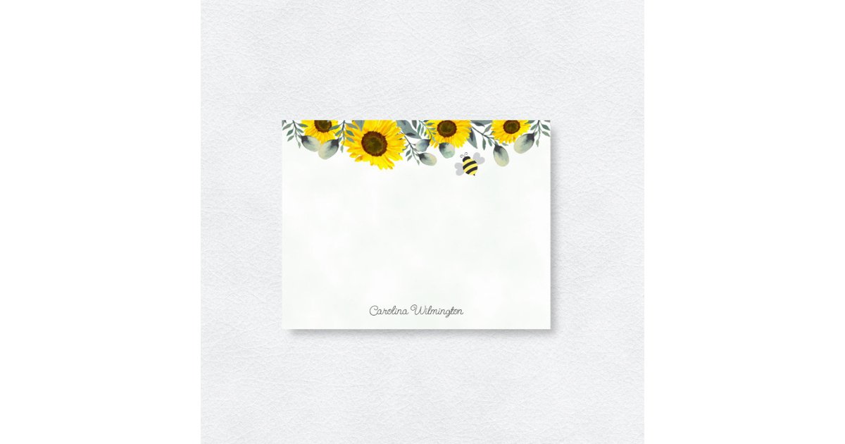 Bumblebee Sunflowers Eucalyptus Stationery Note Card | Zazzle