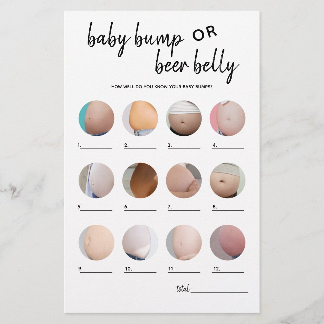 Bump or Beer Belly Minimalist Baby Shower Game | Zazzle