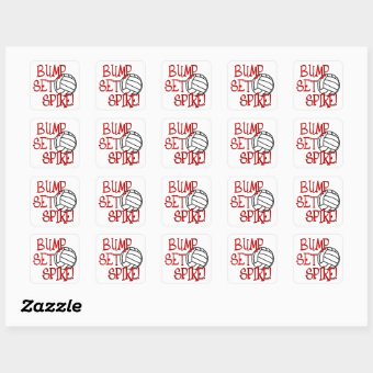 Bump, Set, Spike! Volleyball Square Sticker | Zazzle