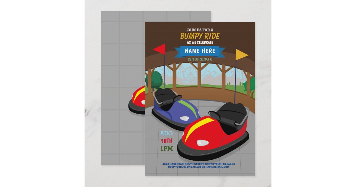 Bumper Cars Birthday Invitation Fairground Fair | Zazzle