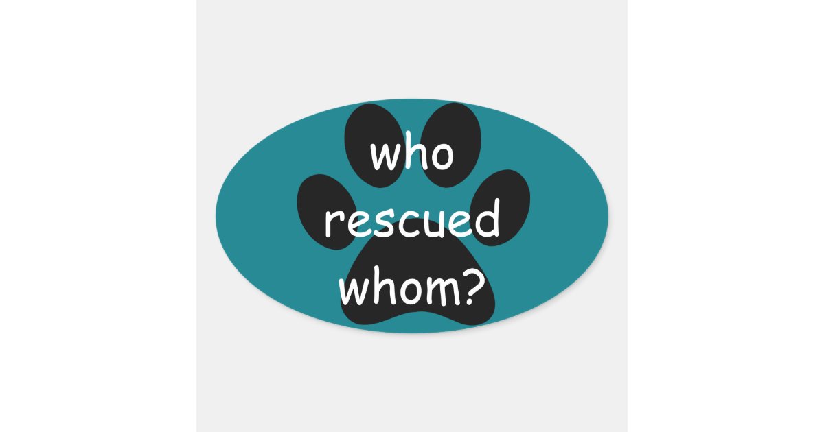 bumper sticker, who rescued whom oval sticker | Zazzle