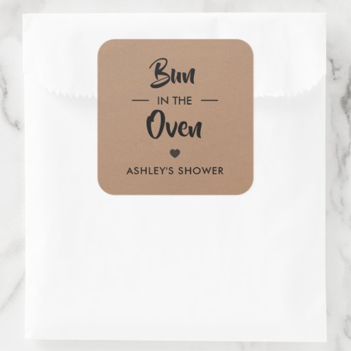 Bun in the Oven Tag, Baby Shower Sticker, Kraft Square Sticker | Zazzle