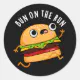 Bun On The Run Funny Food Pun Dark BG Classic Round Sticker | Zazzle