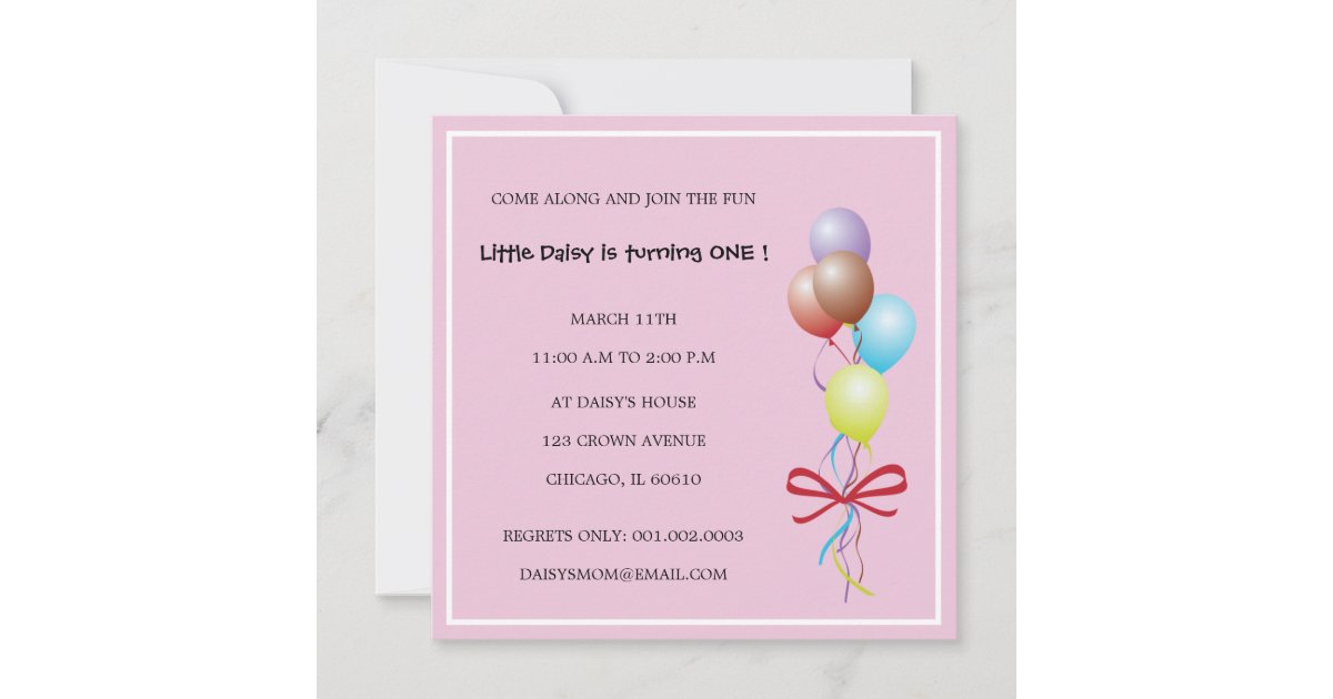 Bunch of Balloons - Pink birthday invitations | Zazzle