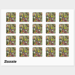 Bunches of colorful tulips square sticker | Zazzle