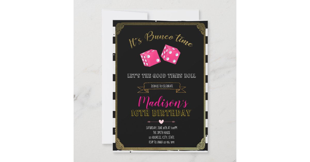 Bunco birthday party invitation | Zazzle