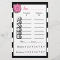 Bunco Black White Pink Flower Score Sheet | Zazzle
