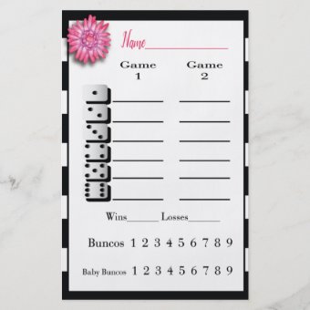 Bunco Black White Pink Flower Score Sheet | Zazzle