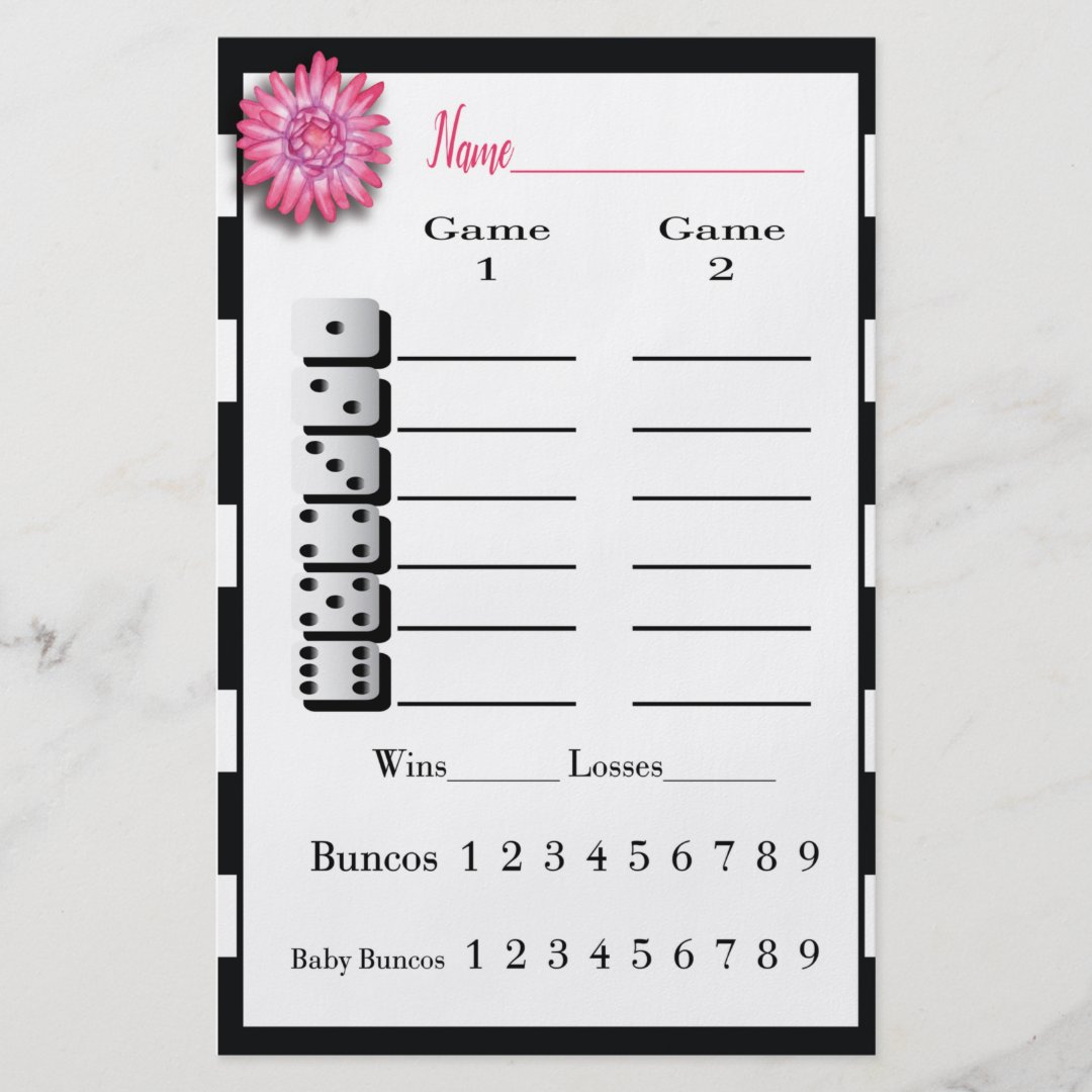 Bunco Black White Pink Flower Score Sheet | Zazzle
