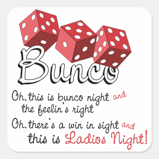 Bunco Dice Game Square Sticker | Zazzle