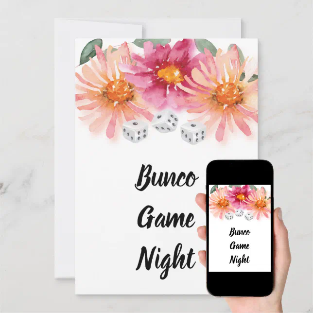 Bunco Floral Dice Game Party Invitation | Zazzle