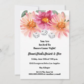 Bunco Floral Dice Game Party Invitation | Zazzle
