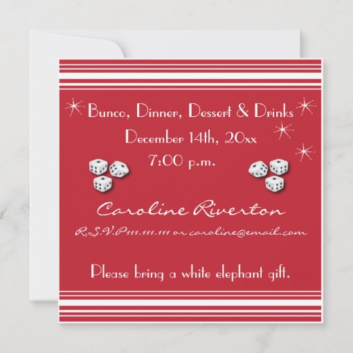 Bunco Invite - Let's Eat, Play Bunco and Be Merry | Zazzle