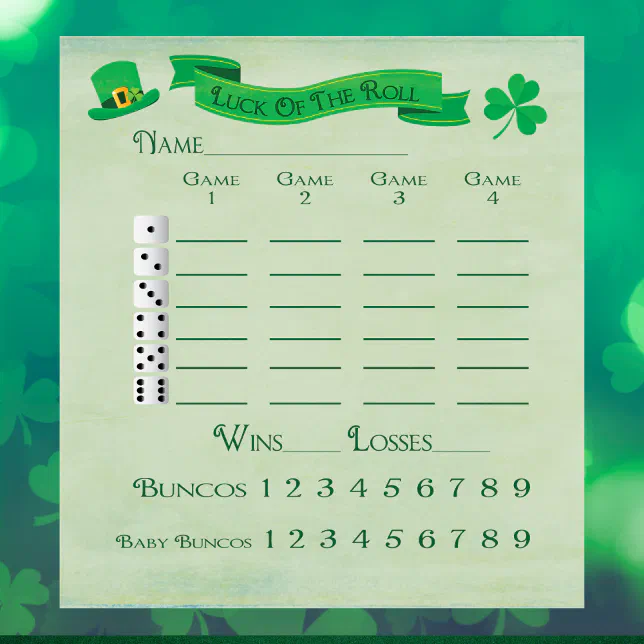 Bunco Lucky Roll Score Pad March Saint Patricks | Zazzle