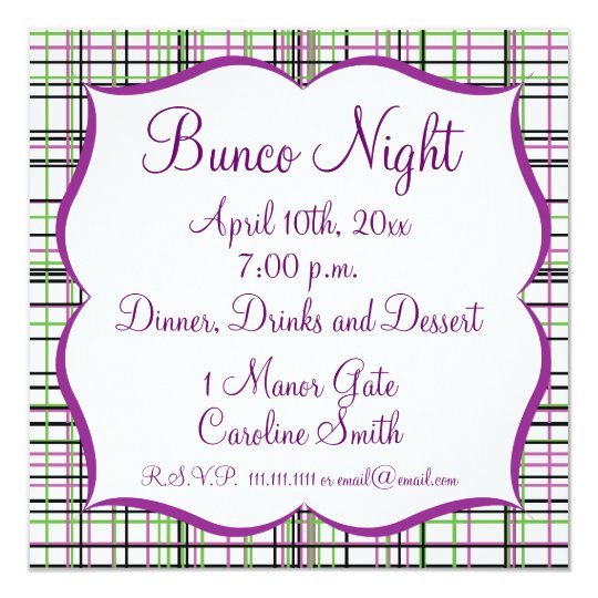 Bunco Plaid Girls Night Out Invitation | Zazzle.com