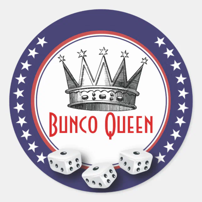 Bunco Queen With Dice - Red,White and Blue Classic Round Sticker | Zazzle
