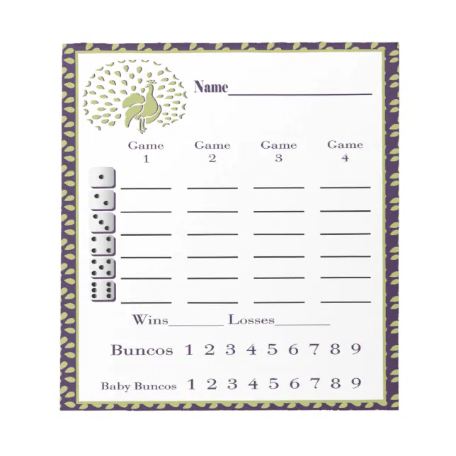 bunco score pad - bunco score sheet - peacock | Zazzle