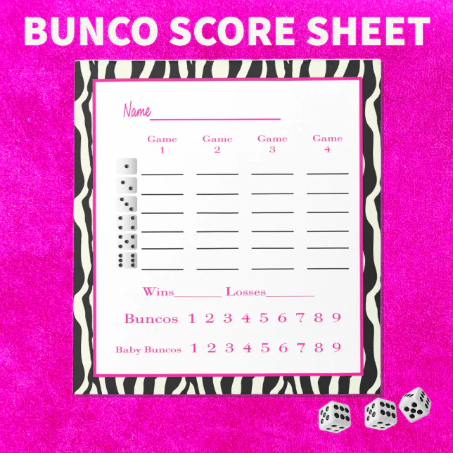 bunco score pad - zebra design | Zazzle
