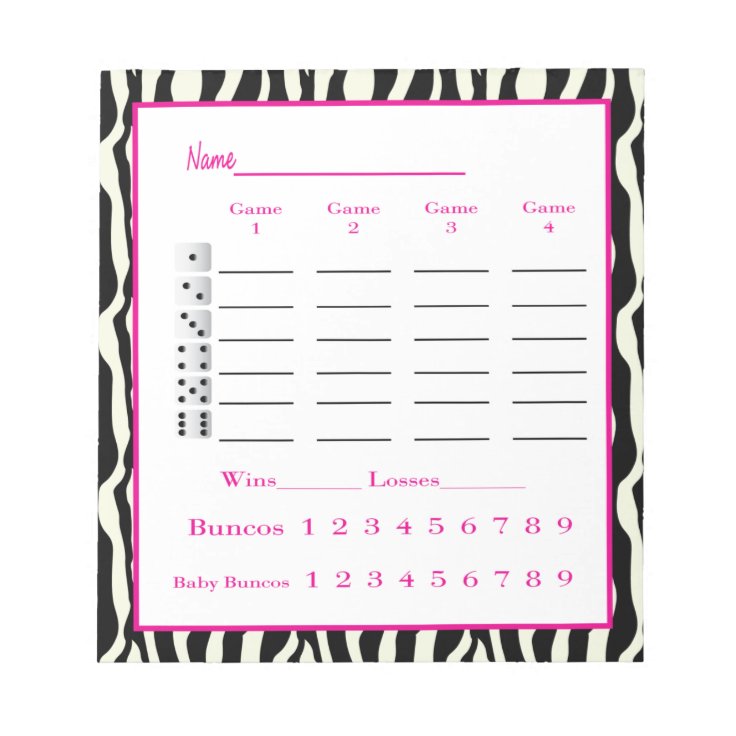 bunco score pad - zebra design | Zazzle