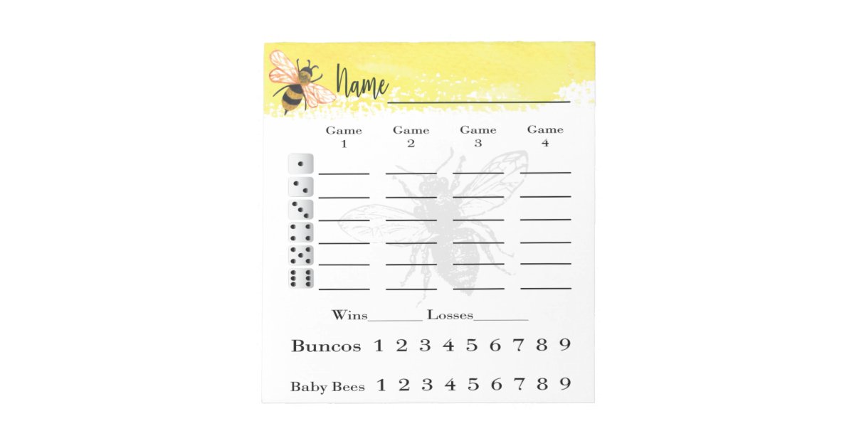 Bunco Score Sheets Bee Notepad | Zazzle