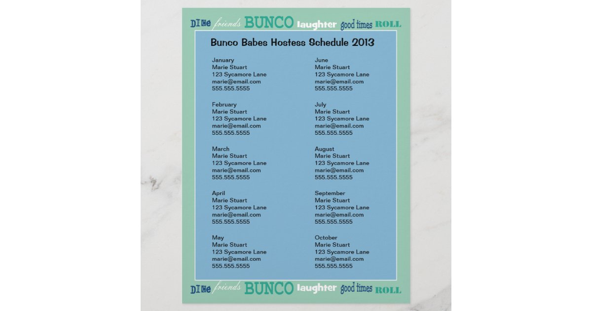 Bunco Subway Hosting Calendar Flyer | Zazzle