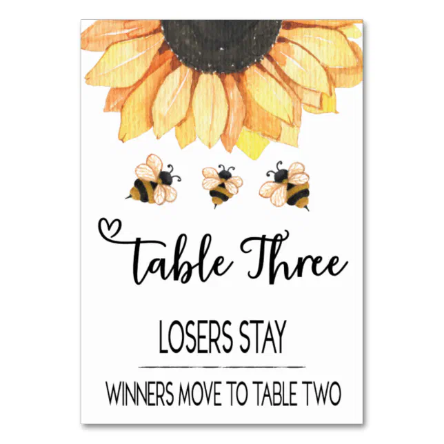 Bunco Sunflower Bee Table Card #3 | Zazzle