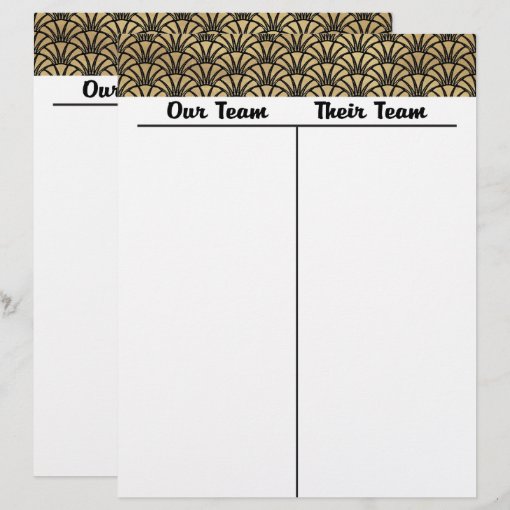 Bunco Tally Score Sheet Art Deco Black Gold | Zazzle