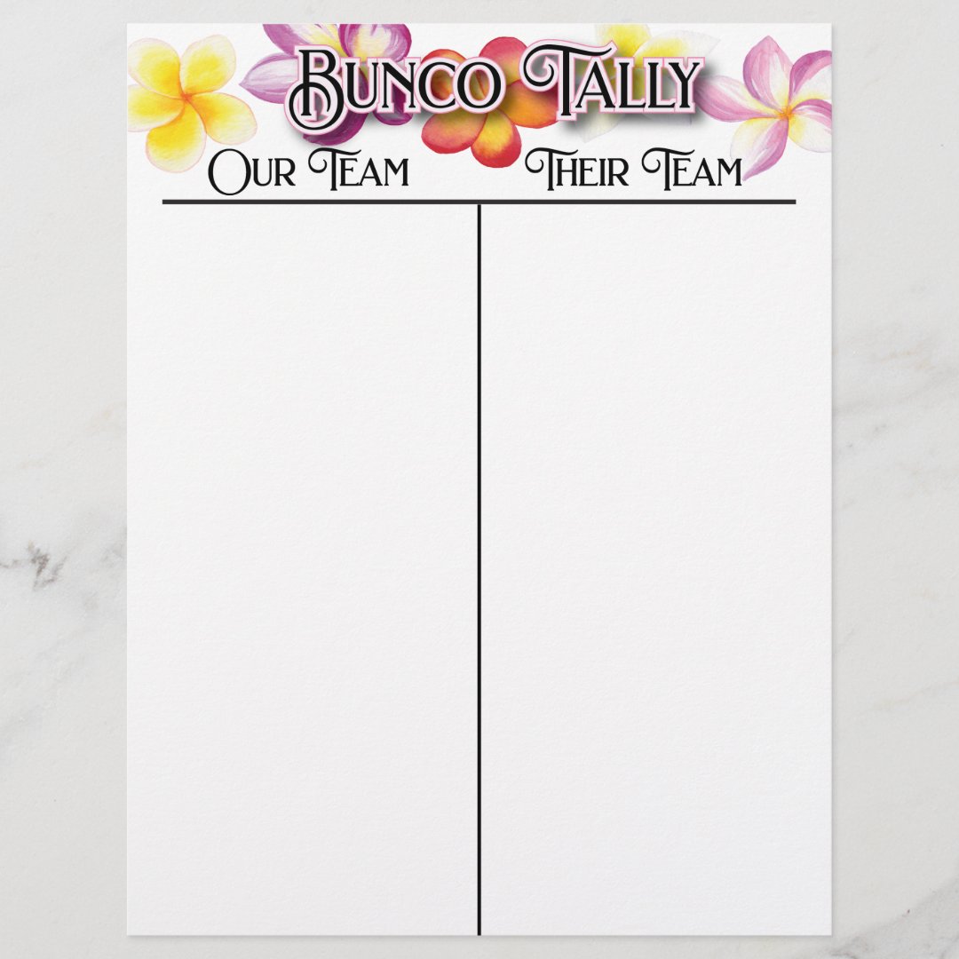 Bunco Tropical Aloha Flowers Tally Score Sheet | Zazzle