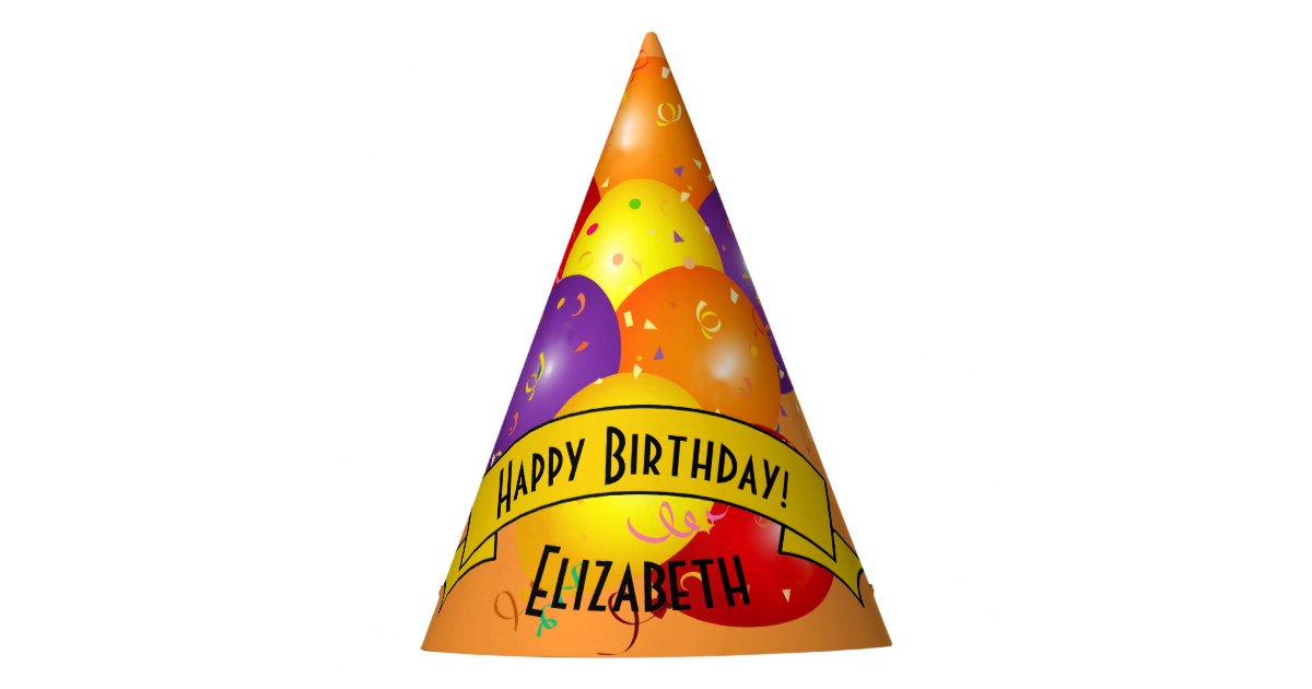 Bundle of Colorful Balloons and Confetti Birthday Party Hat | Zazzle