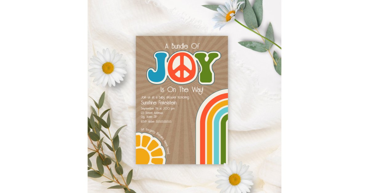 Bundle of Joy Groovy Peace Hippie Baby Shower Invitation | Zazzle