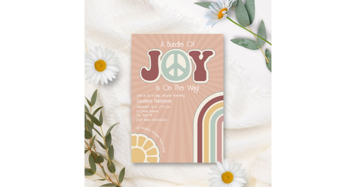 Bundle of Joy Muted Rainbow Peace Sign Baby Shower Invitation | Zazzle