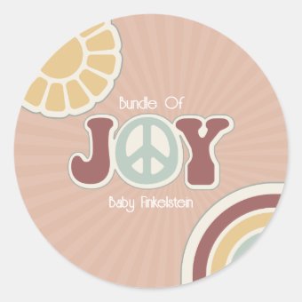 Bundle of Joy Peace Sign Pink Baby Shower Hippie Classic Round Sticker ...