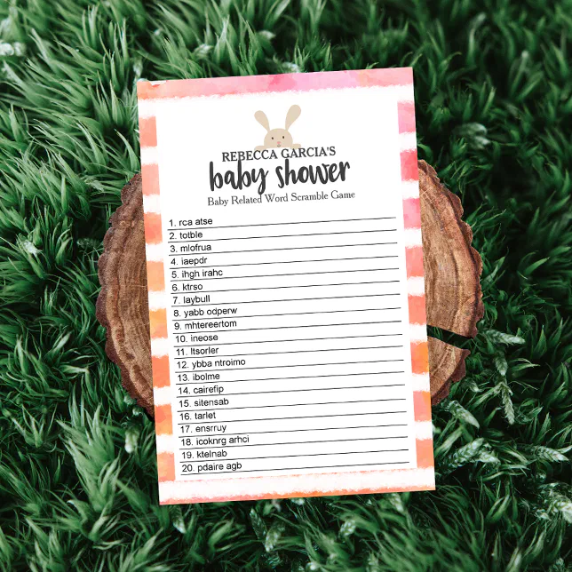Bunny Baby Shower Coral Word Scramble Game | Zazzle