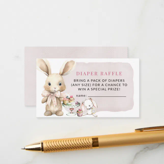 Bunny Baby Shower Girl Diaper Raffle Enclosure Card | Zazzle