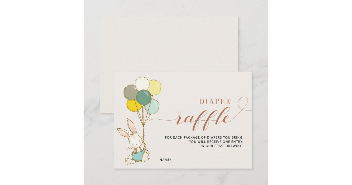 Bunny Balloons Diaper Raffle Card | Zazzle