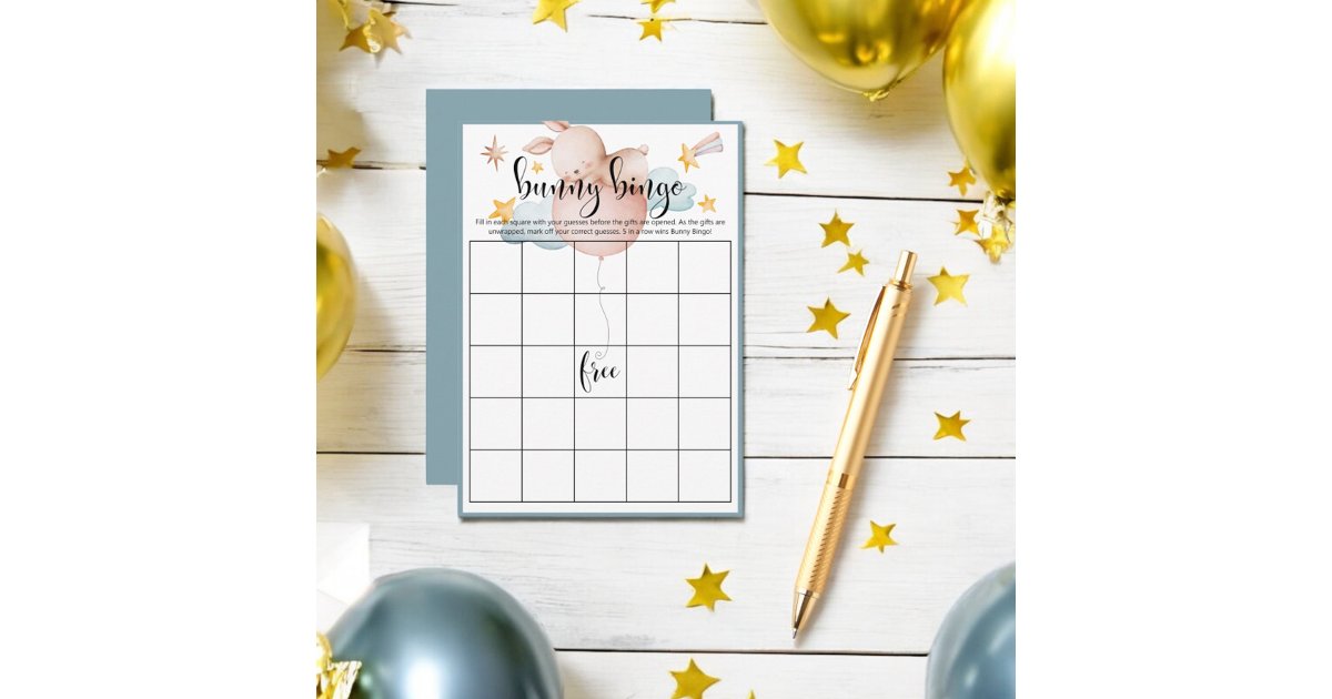 Bunny Bingo Balloon & Shooting Star Shower Game Enclosure Card | Zazzle