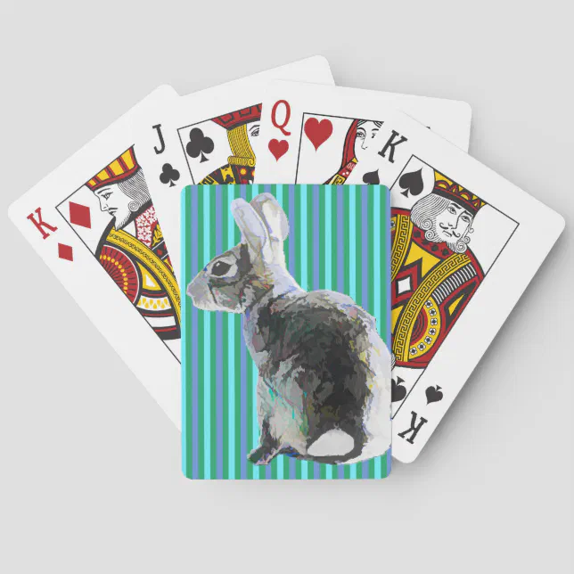 Bunny Design Playing Cards Striped Background | Zazzle