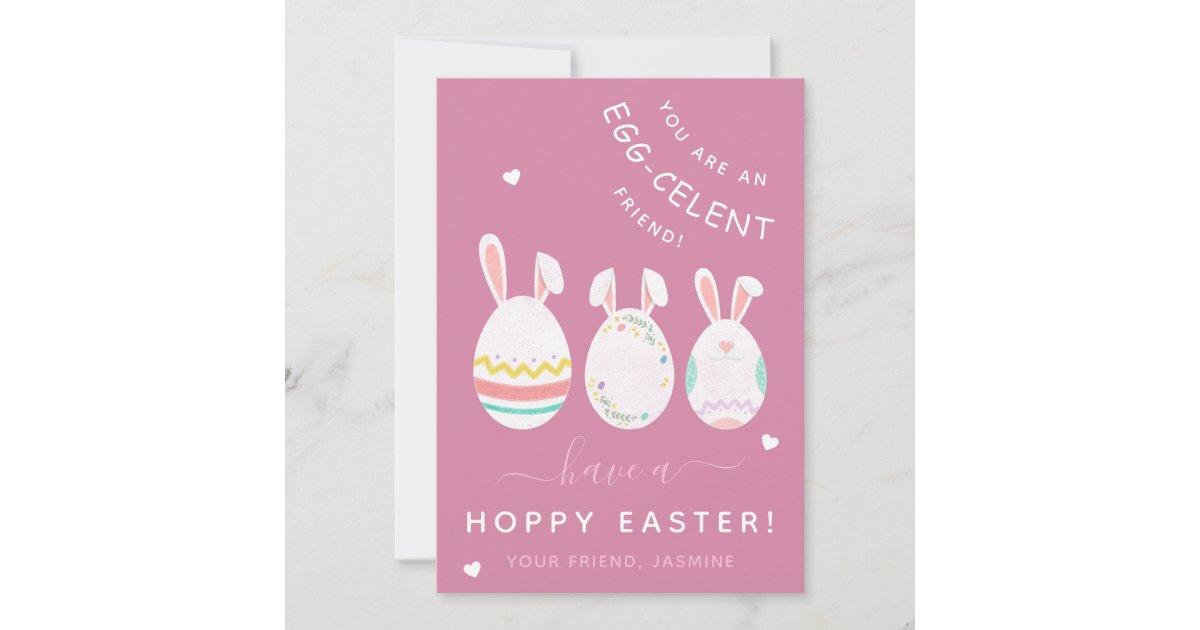 Bunny Ears Easter Eggs Kids Classroom Friend Cute Holiday Card | Zazzle