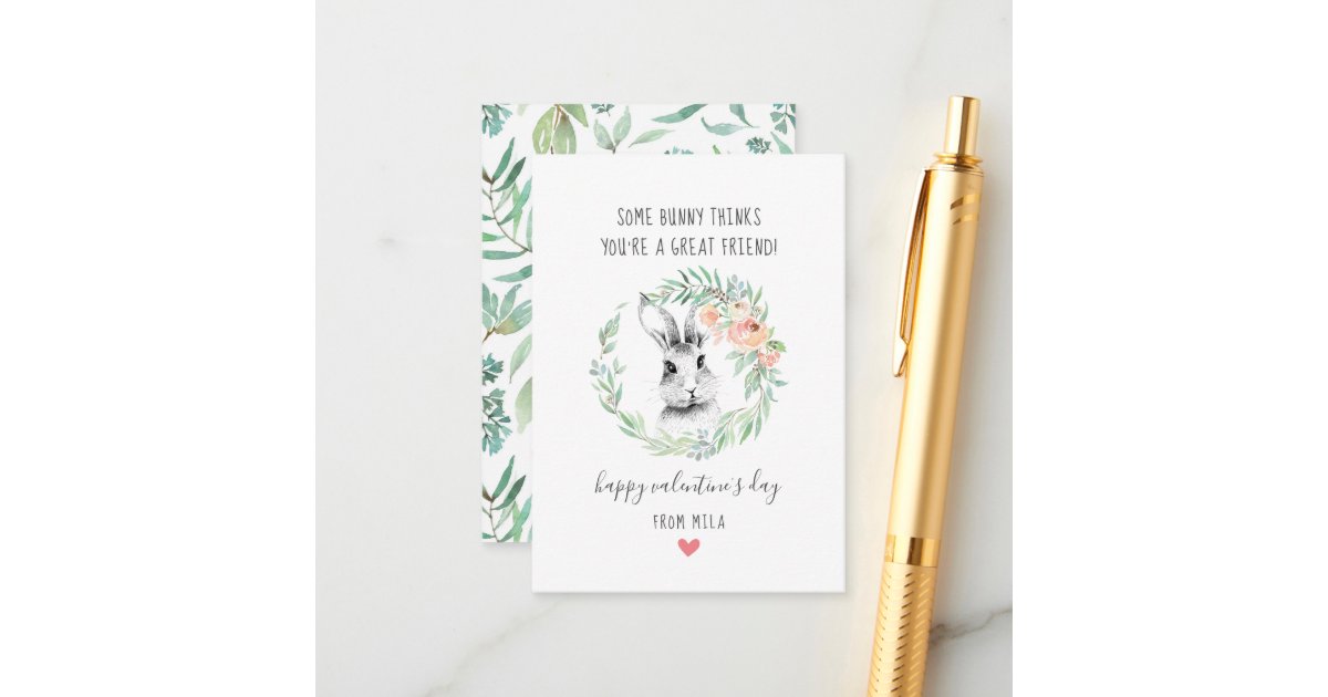Bunny Friend Kids Classroom Valentine's Cards | Zazzle