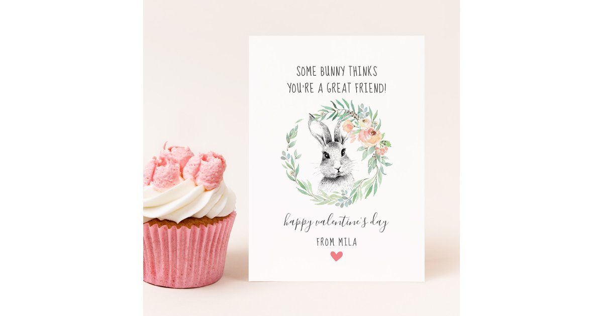 Bunny Friend Kids Classroom Valentine's Cards | Zazzle